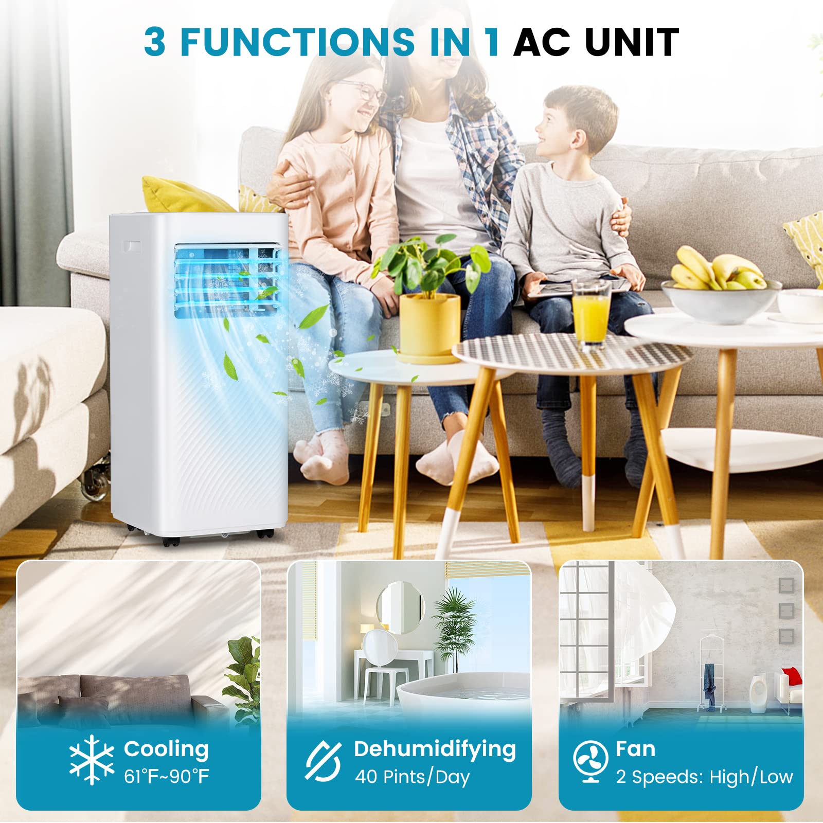 PETSITE 8000 BTU Portable Air Conditioner, 3 in 1 AC Cooling Unit with Remote Control, Dehumidifier, Sleep Mode, Window Kit, Personal AC Unit for Bedroom