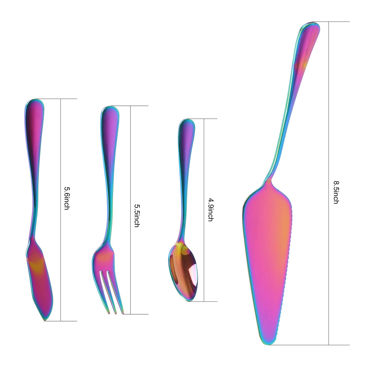 loopki Stainless Steel Flatware Serving Set, Rainbow Silverware Includes Coffee Spoon, Cake Fork, Butter Knife, Cake Server