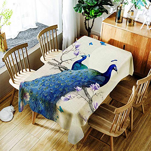 NUER Rich Peacock Tablecloth Creative Lotus and Vase Pattern Comfortable Waterproof Table Cloth Cover for Children Mantel A4 140x210cm