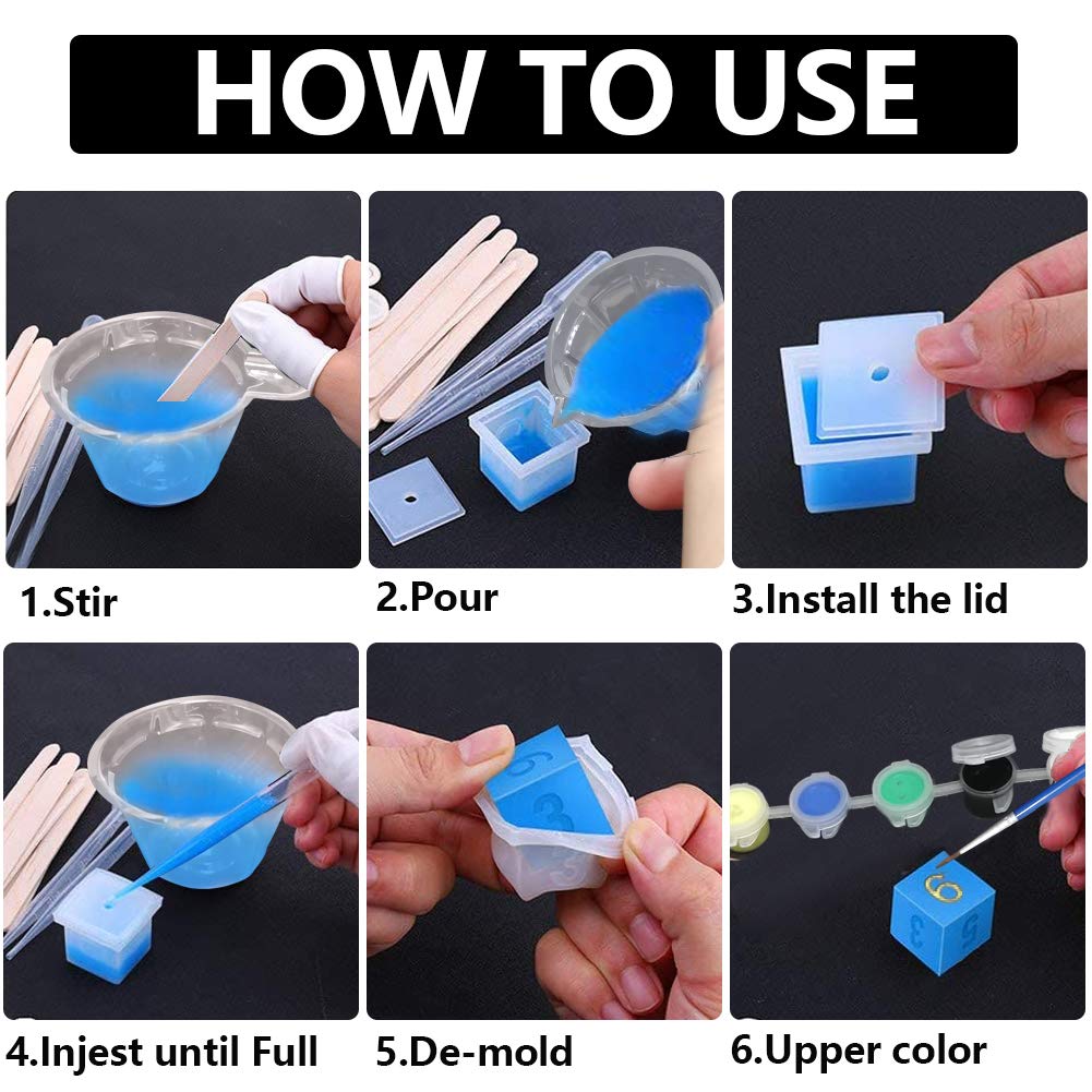 Juanya Dice Molds for Resin, 19 Styles Polyhedral Game Silicone Resin Dice Molds with Mixing Sticks, Finger Cots, Cups, Droppers and Acrylic Paints for Resin Lovers Table Games DIY Making