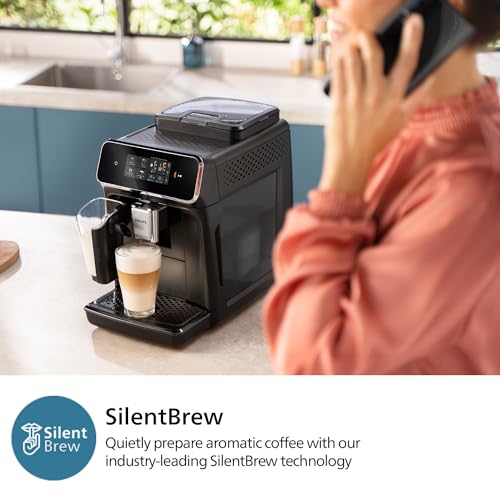 PHILIPS Series 2300 Fully Automatic Espresso Machine - 4 Hot Drinks, Fast Clean, 40% Quieter SilentBrew, Aquaclean Filter, Matte Black (EP2330/10)