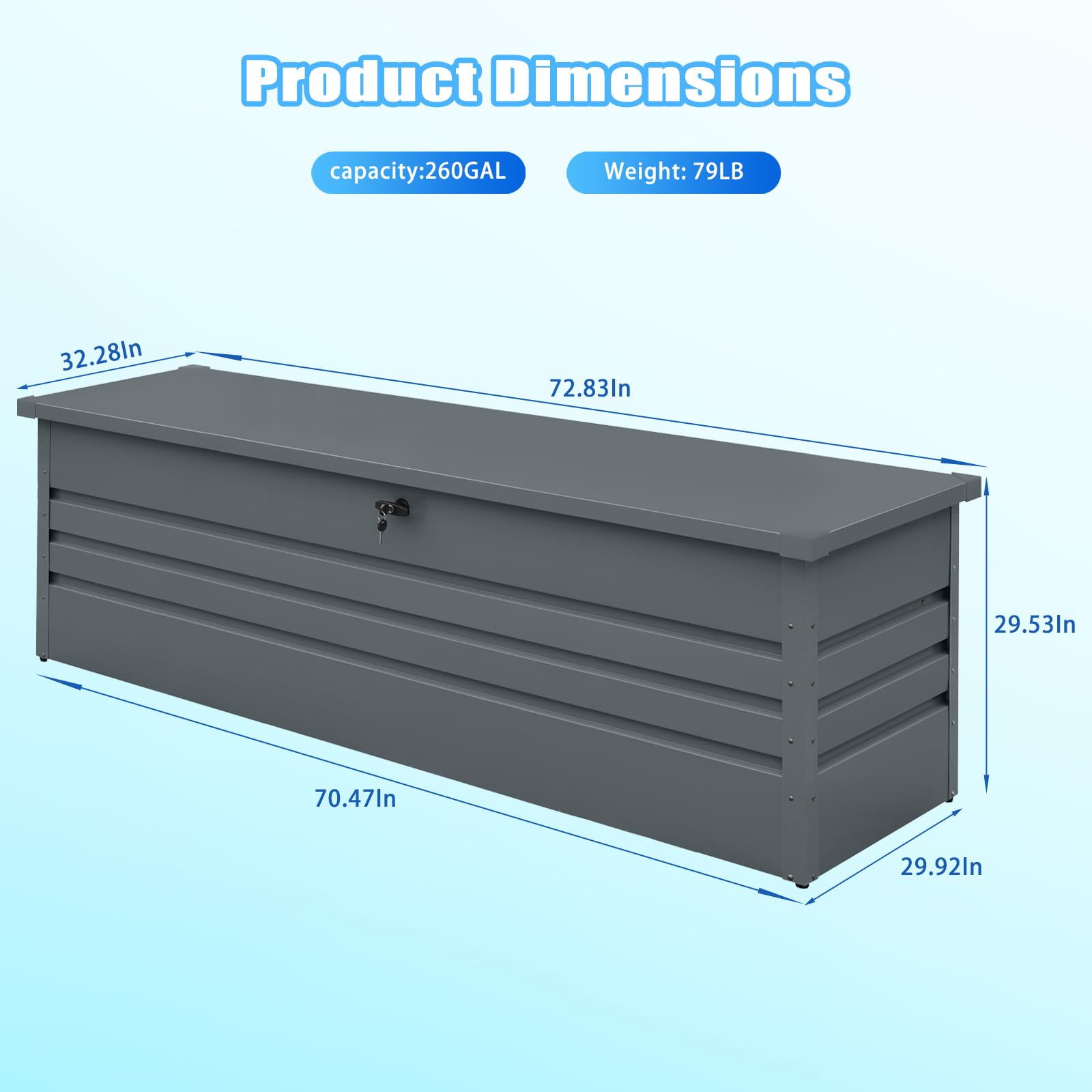 Zolyndo 260 Gallon Waterproof Outdoor Storage Box, Outside Metal Deck Storage Box for Patio Cushions, Garden Tools and Sports Pools Equipment (Extra Large)