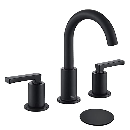 Roffenny 8 inch Widespread Bathroom Faucets, 2-Handle Matte Black Bathroom Sink Faucets for Sink 3 Holes, 360 Degree Swivel High-Arc Spout, 8 in Spread Bath Vanity Sink Faucet, with Pop Up Drain