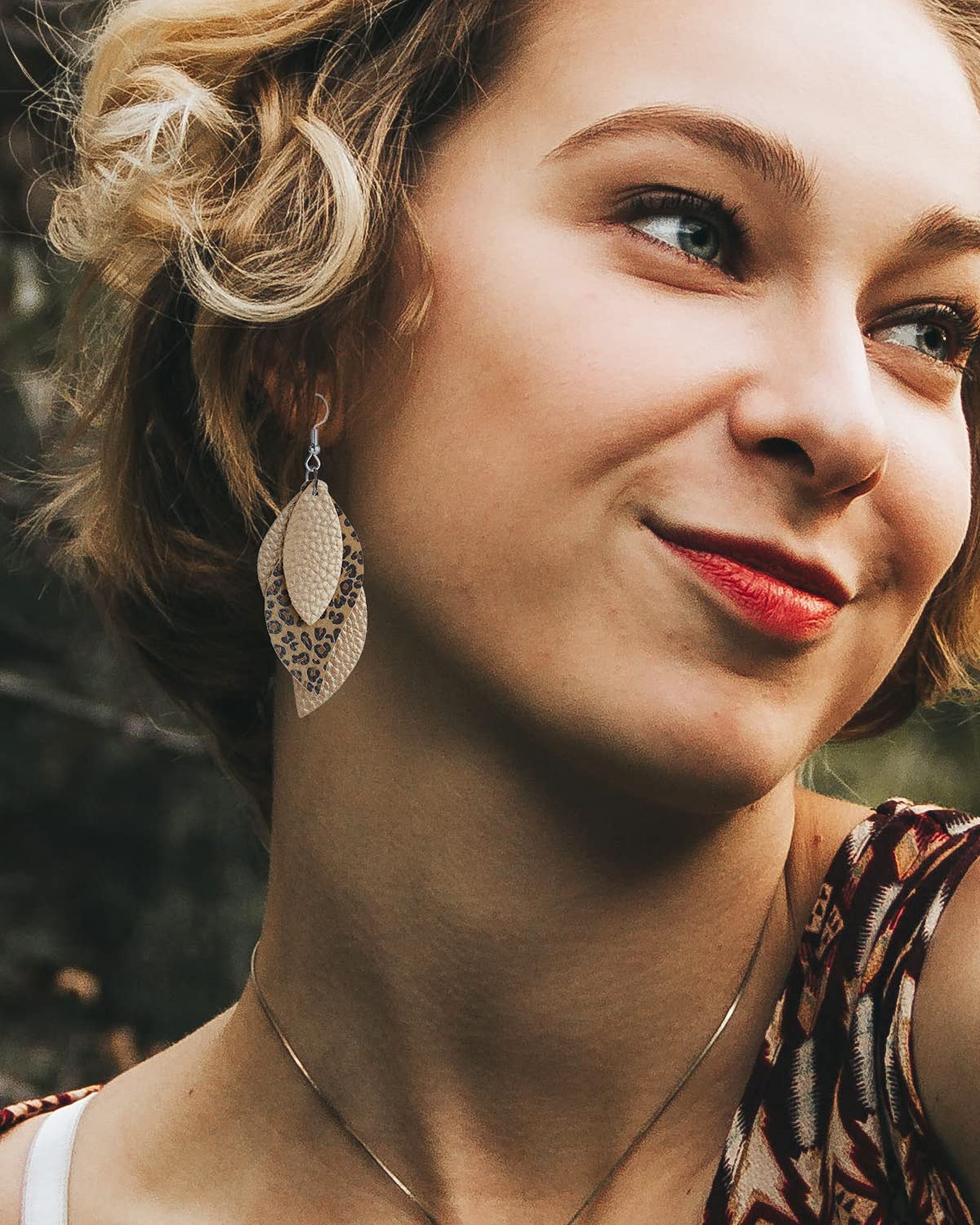 Leopard Earrings for Women Layered Leopard Leather Earrings Petal Lightweight Handmade Leopard Print Dangle Earrings Set 12Pairs
