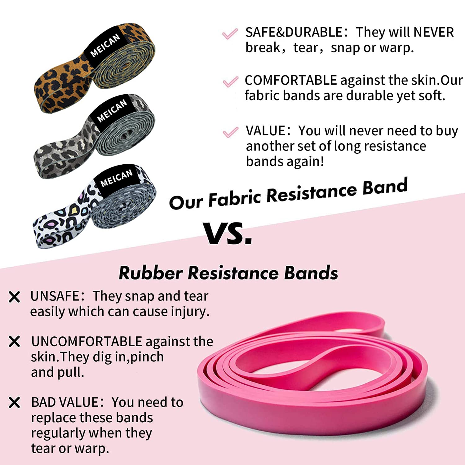Leopard Print Resistance Bands Set, Fabric Resistance Bands Women with 3 Levels Long Stretch Fitness Loop Band Pull Up Bands Home Gym