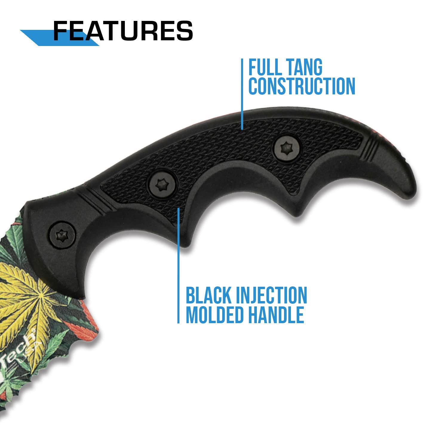 MTECH USA β Fixed Blade Knife β Serrated Hawkbill Blade w/Multi-Color Weed Pattern, Black Injection Molded Handle, Full Tang, Nylon Fiber Sheath - Hunting, Camping, Survival, EDC β MT-20-63WD