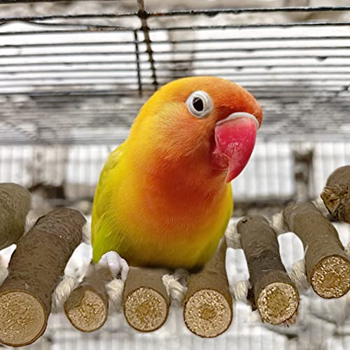 SIMENA Bird Cage Ladder, Parrot Bridge Made of Natural Wood and Rope, Interactive Bird Toy for Small and Medium Sized Birds and Parrots Like Parakeets, Cockatiels, Amazon Parrots, Conures and etc.