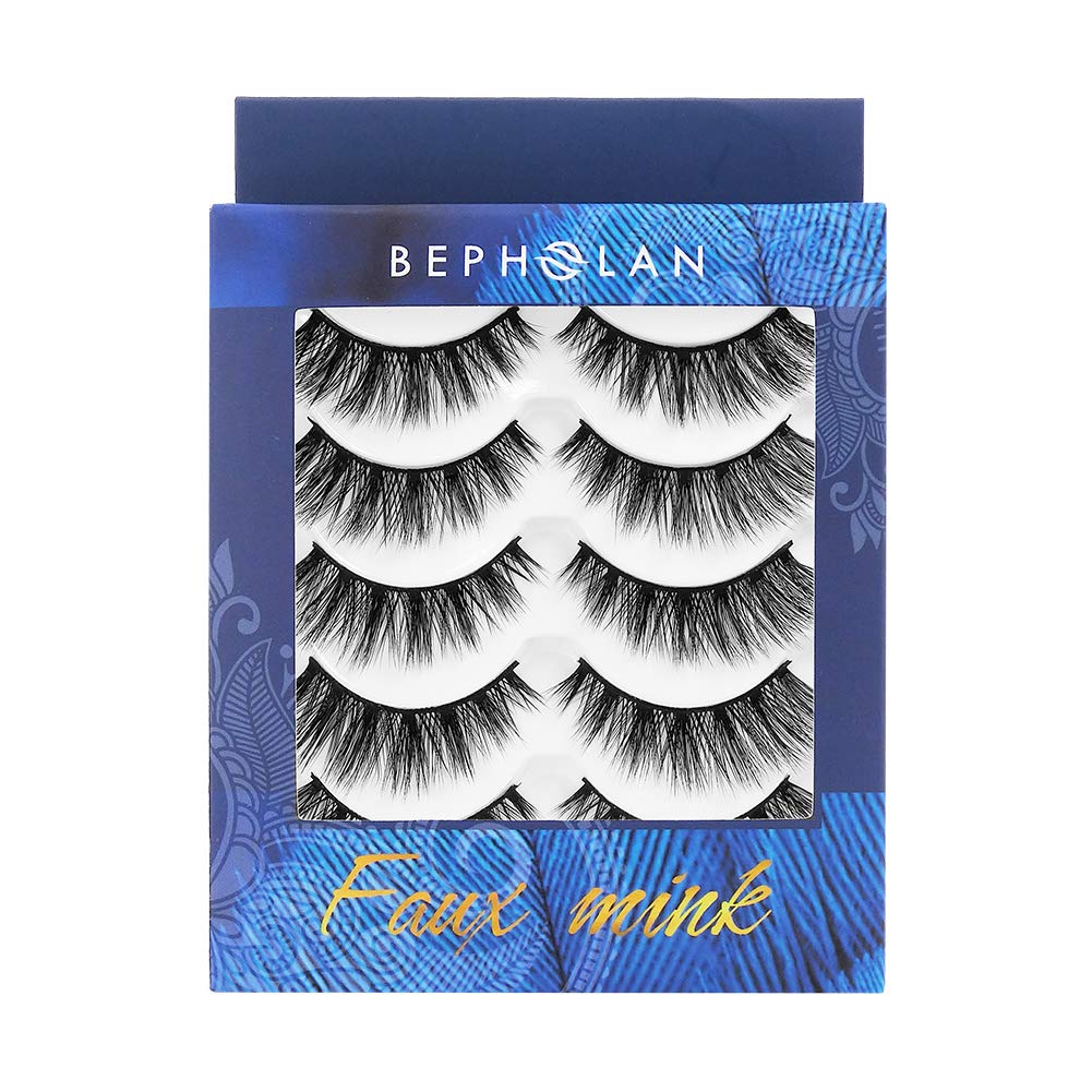 Lashes Natural Look Fake Eyelashes - Bepholan False Eyelashes 3D Super Fluffy False Lashes Black Band Wispy Lashes 5-Pack Faux Mink Lashes,XMZ116