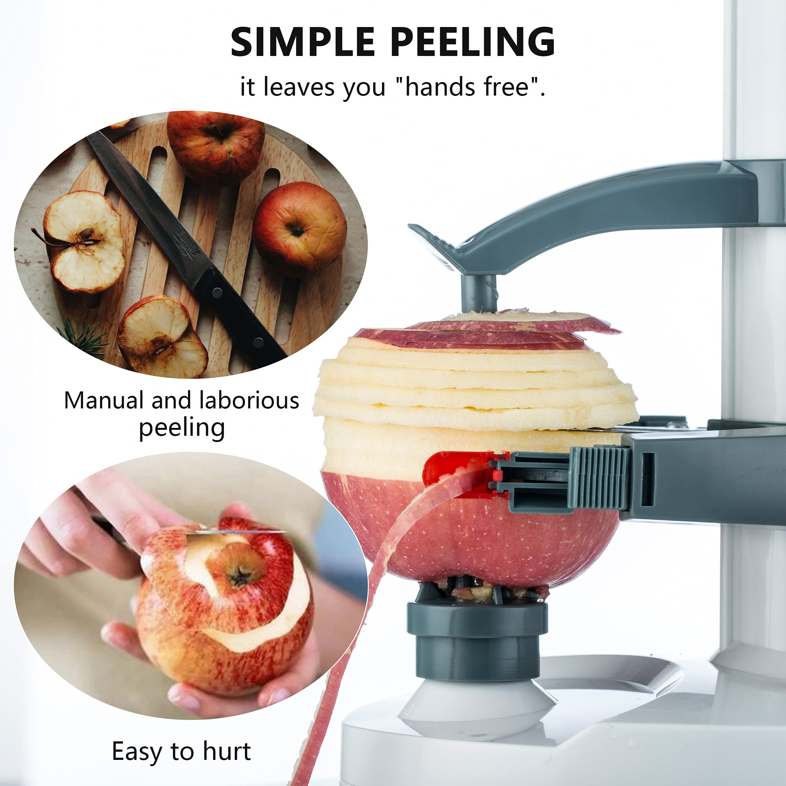 HOTIME Electric Potato Peelers-Electric Apple Peeler Automatic Rotating Fruits Peeler Vegetables Paring Machine Kitchen Peeling Tool for Apple-White