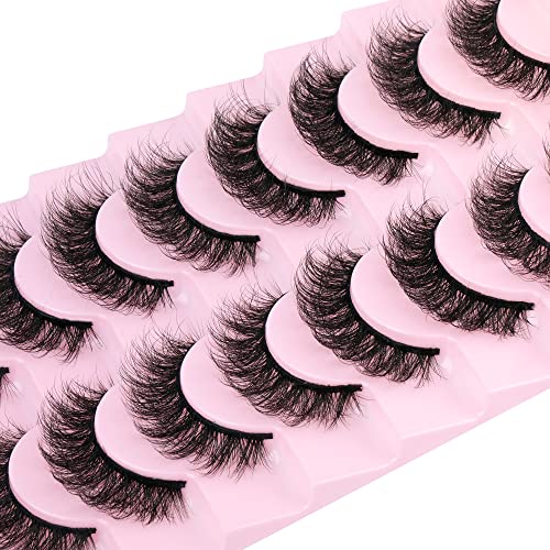 Lashes Natural Look False Eyelashes Wispy Mink Lashes Natural Lashes Extension Fluffy 5D Short Fake Eyelashes Curly Soft Lashes 8 Pairs Pack by GVEFETIEE