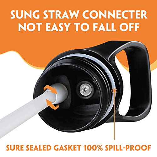 Hydro2Go Straw Lid Replacement for Hydro Flask Standard Mouth & Simple Modern Ascent 12-64oz Bottles. New and Improved Design Sipping Cap with Straws, Brush for 18, 21, 24oz Water Bottle. (1pc)