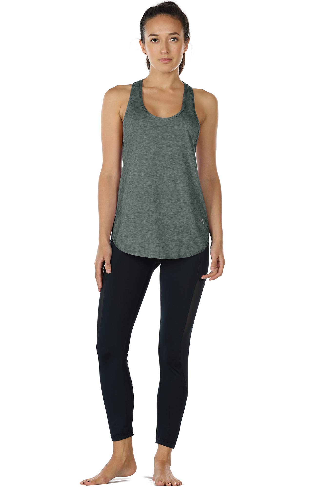 icyzone Workout Tank Tops for Women - Athletic Yoga Tops, Racerback Running Tank Top,Smoke Pine/Dusty Orange,Medium