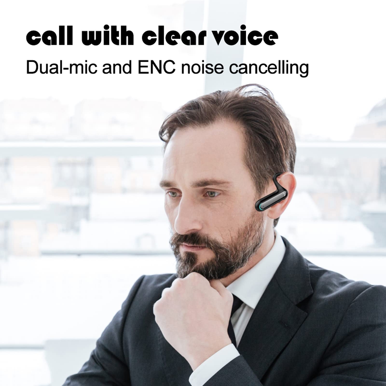 Open Ear Headphones Bluetooth Earpiece 5.2 with Dual Microphone Noice Cancelling Trucker Bluetooth Headset Wireless Single Ear Phone Ear Piece for Cell Phone Office Business Driver No In-ear Earphones