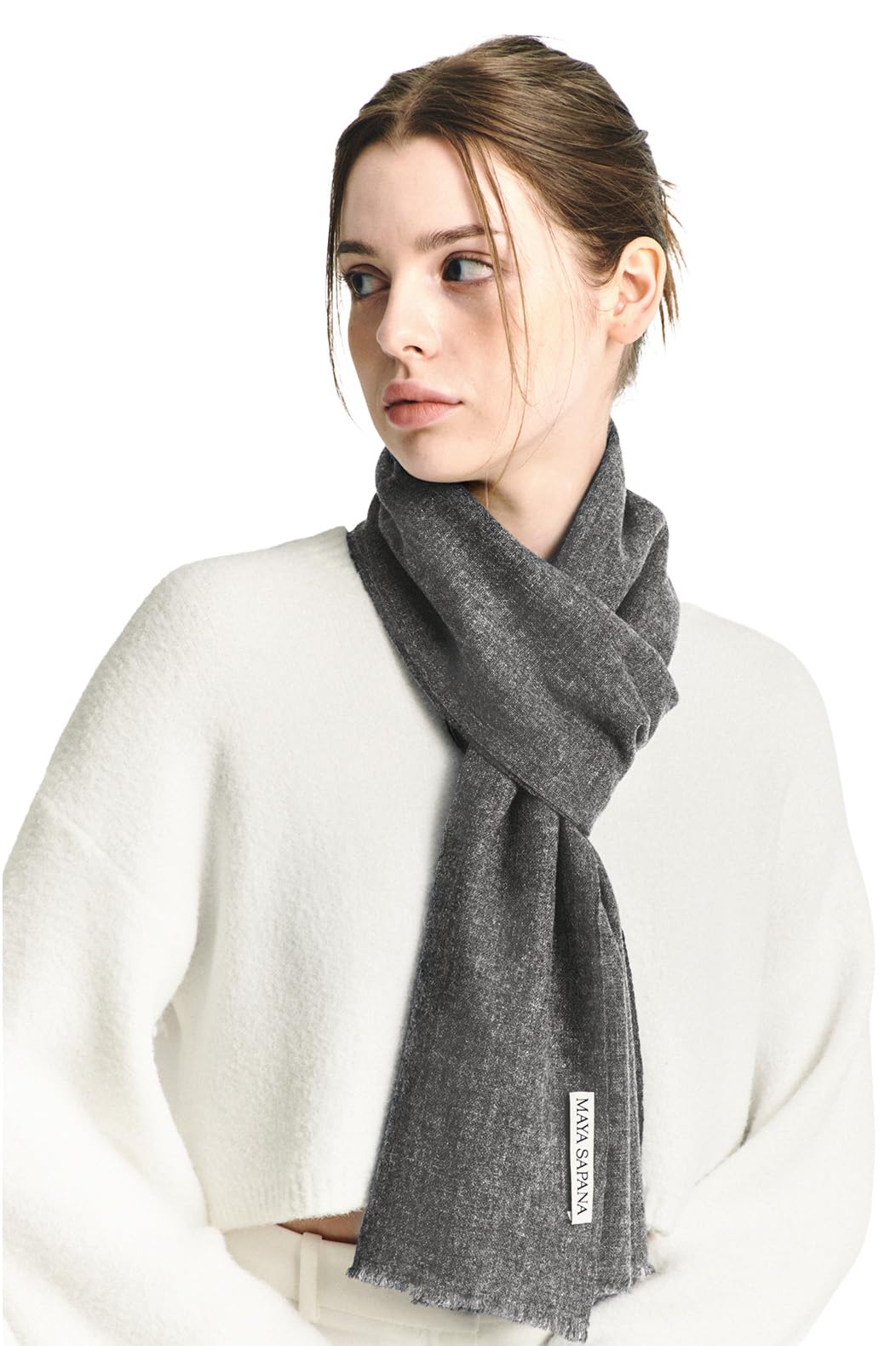 Maya Sapana 100% Cashmere - Classic Woven Cashmere Scarf for women/men (Light Grey)