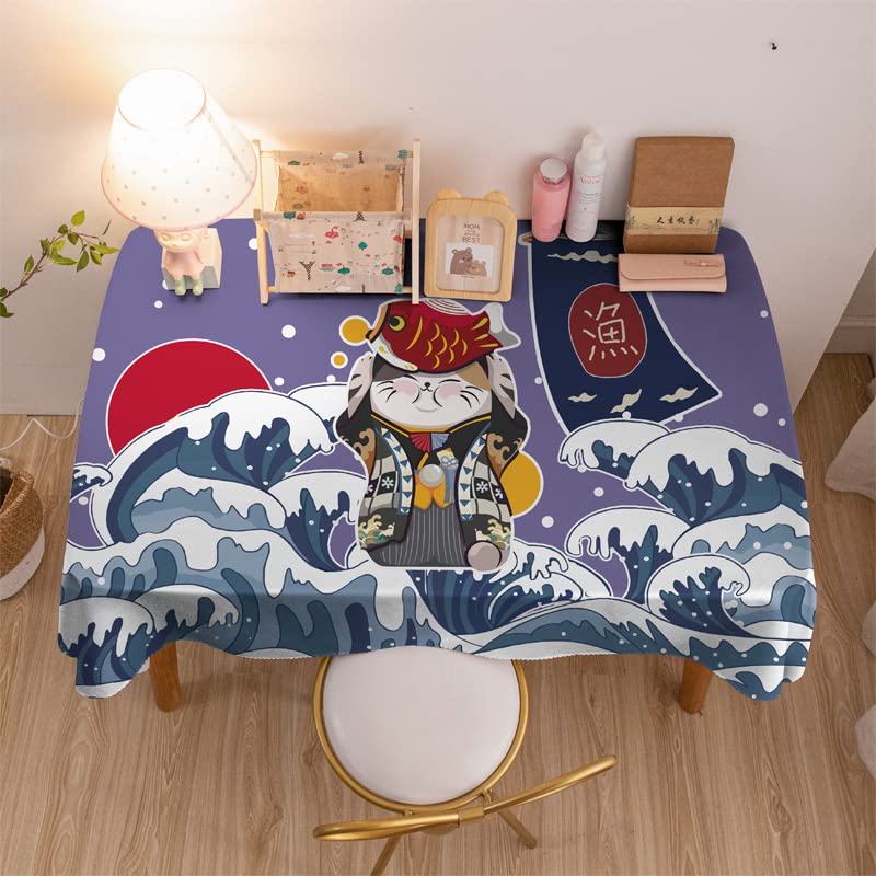 MLQL Lucky cat Tablecloth Japanese-Style National Tide Waterproof Cartoon Dormitory Hotel Table mat Fireplace Table Cover A1 140x210cm
