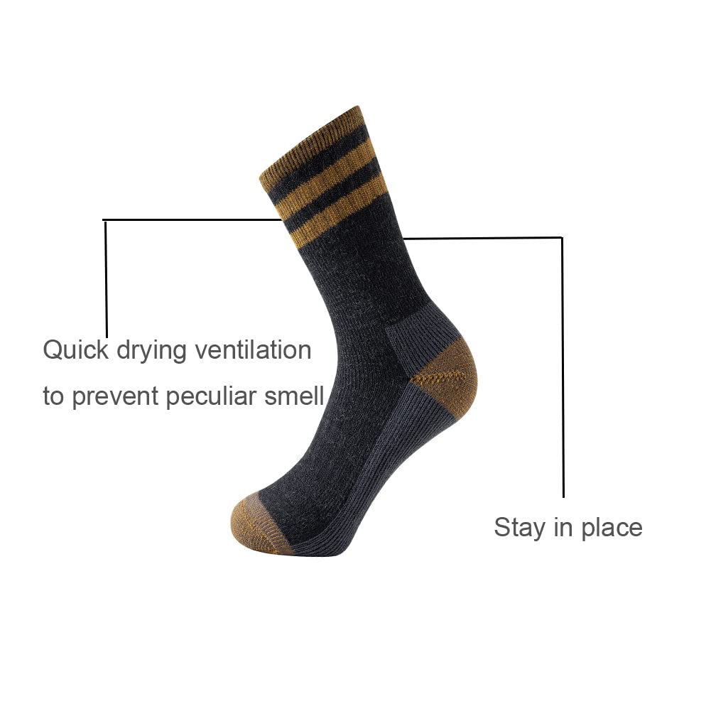 LTYRR Wool Socks for Men 70% Merino Warm Thermal Boot Socks Breathable 1Pairs Yellow and black