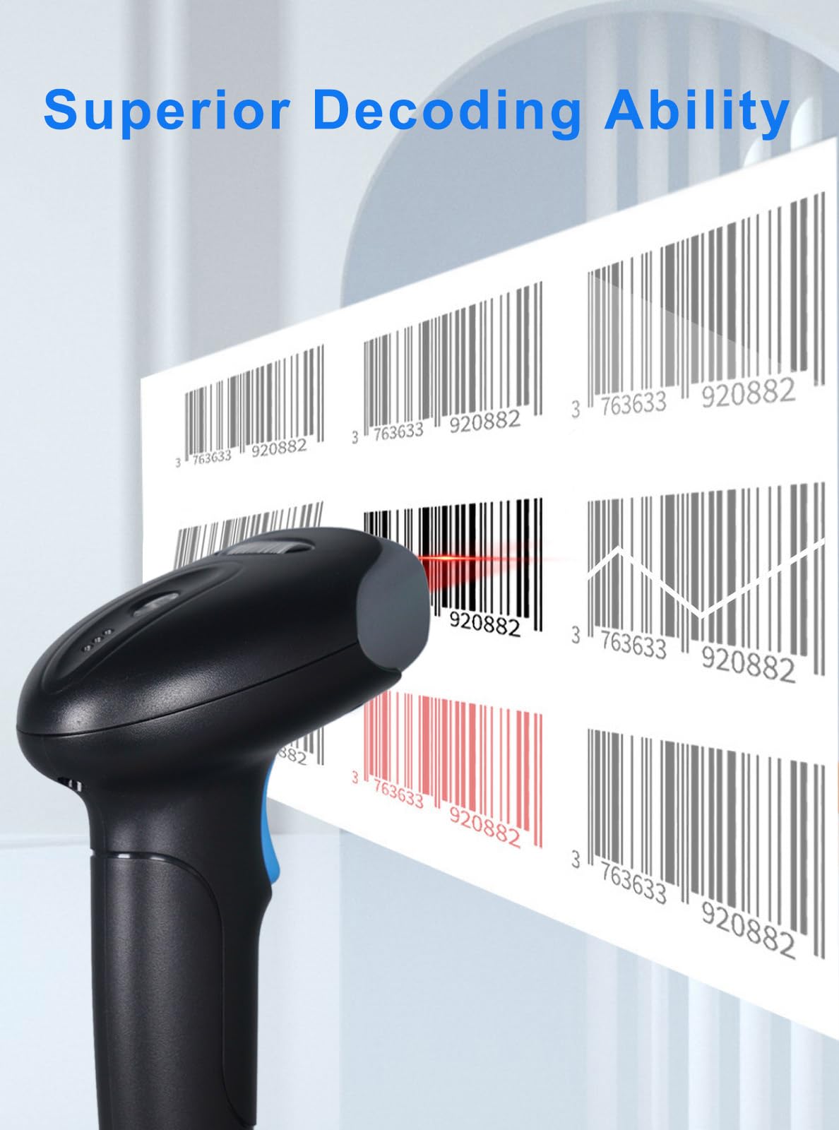 Rabitpos 1D 2D QR Barcode Scanner Wireless, Handheld Cordless Bar Codes Reader with 2000mAh Battery for Mobile Payment, Convenience Store, Supermarket, Warehouse Inventory