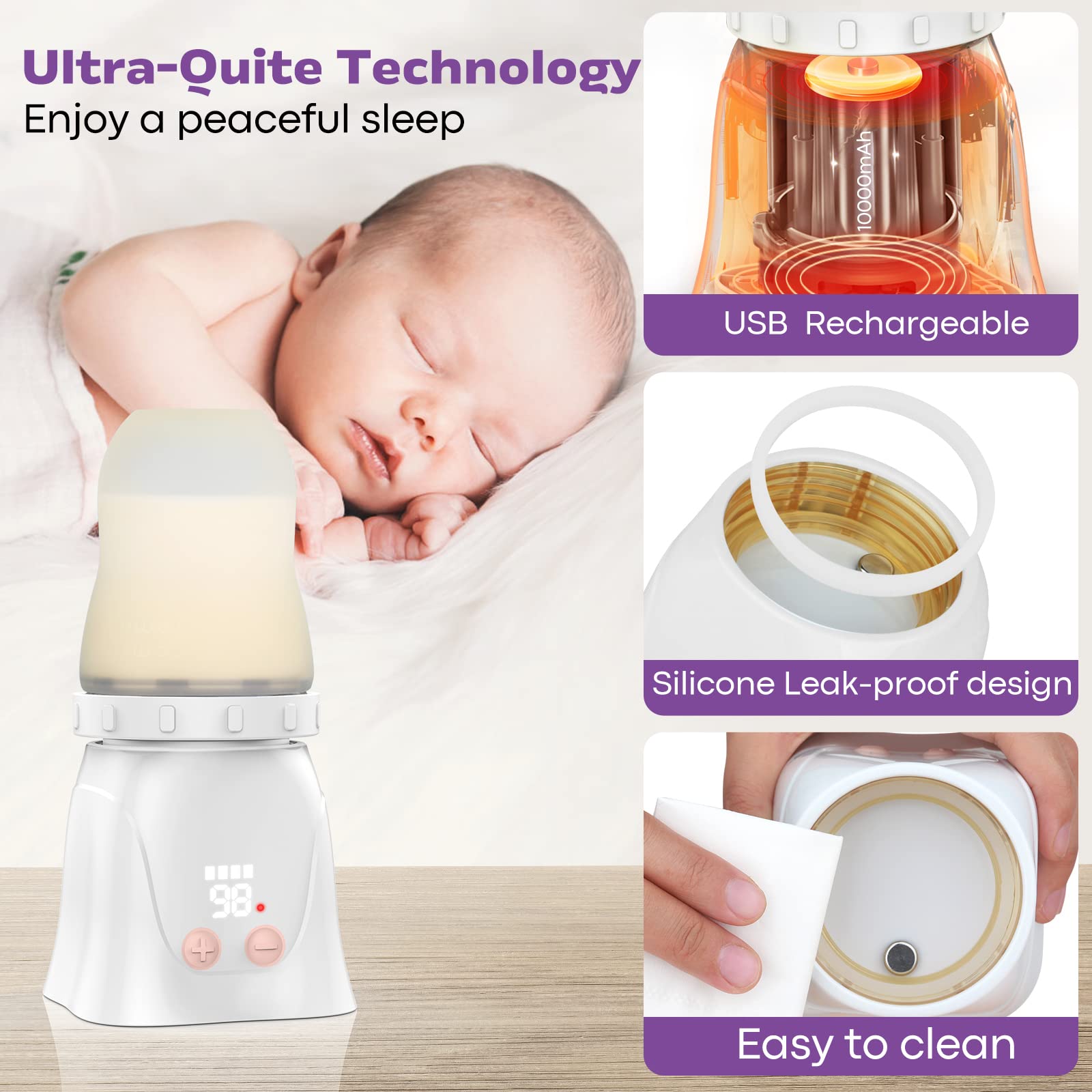 Portable Bottle Heater Double Leak-Proof with 8 Adapters, Quick Heating Travel Bottle Heater, 5 Temperature Settings Babys Brew Portable Warmer for Breast Milk, Formula, Water