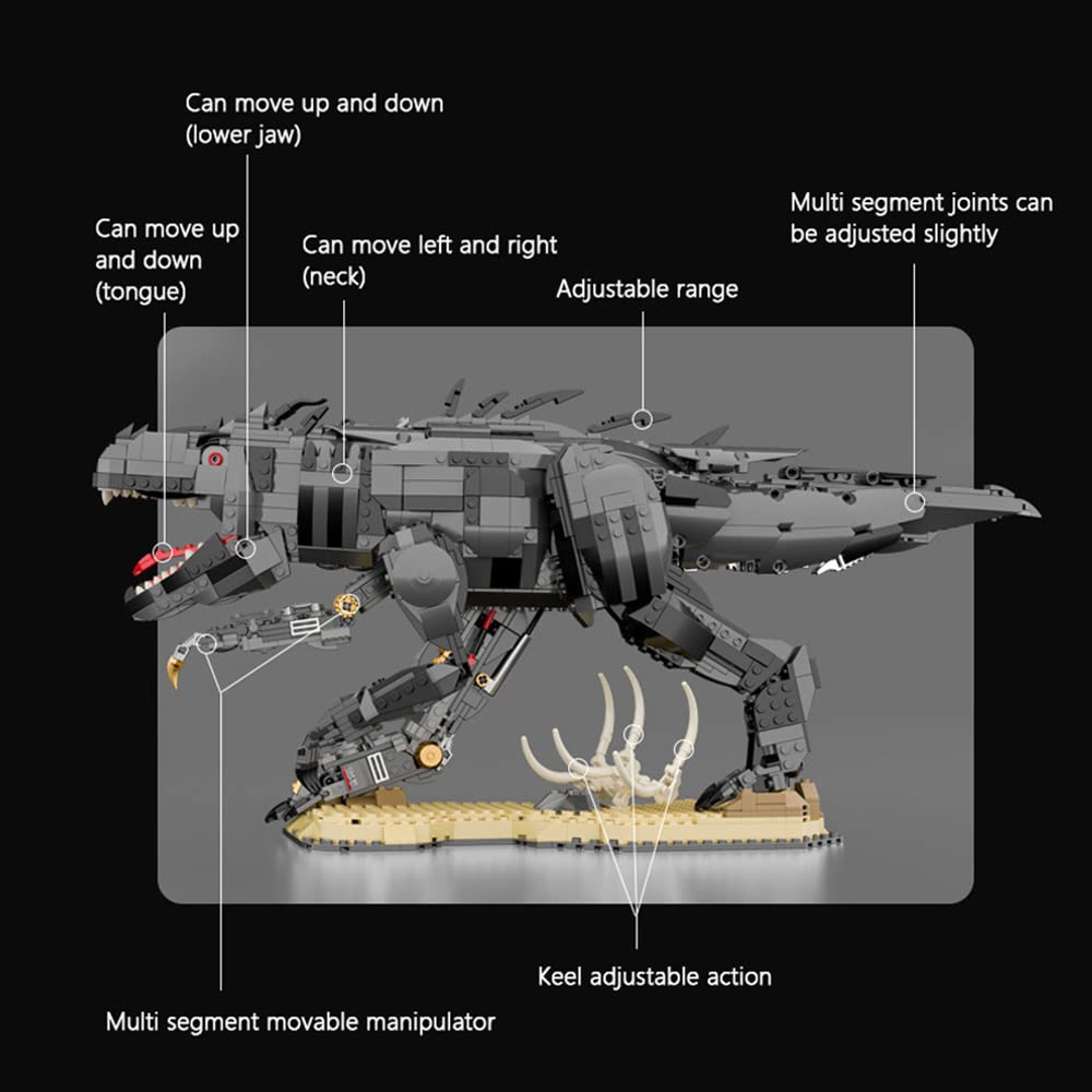 MISINI 8101-2 Dinosaur Building Kit, 1437/pcs Mechanical T-Rex Building Set, Compatible with Lego,Cool Collectible Display Dinosaur Toys Building Blocks Set, Creative Bricks Gift for Adults Teens