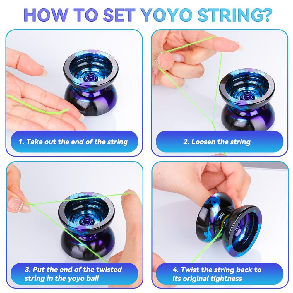MAGICYOYO Professional Unresponsive Yoyo N11 Pack of 2, Alloy Metal Yoyo for String Trick, Dual Purpose Yoyo with 12 Yoyo Strings + 2 Bags + 2 Flat Bearings + Axle + Bearing Removal Tool