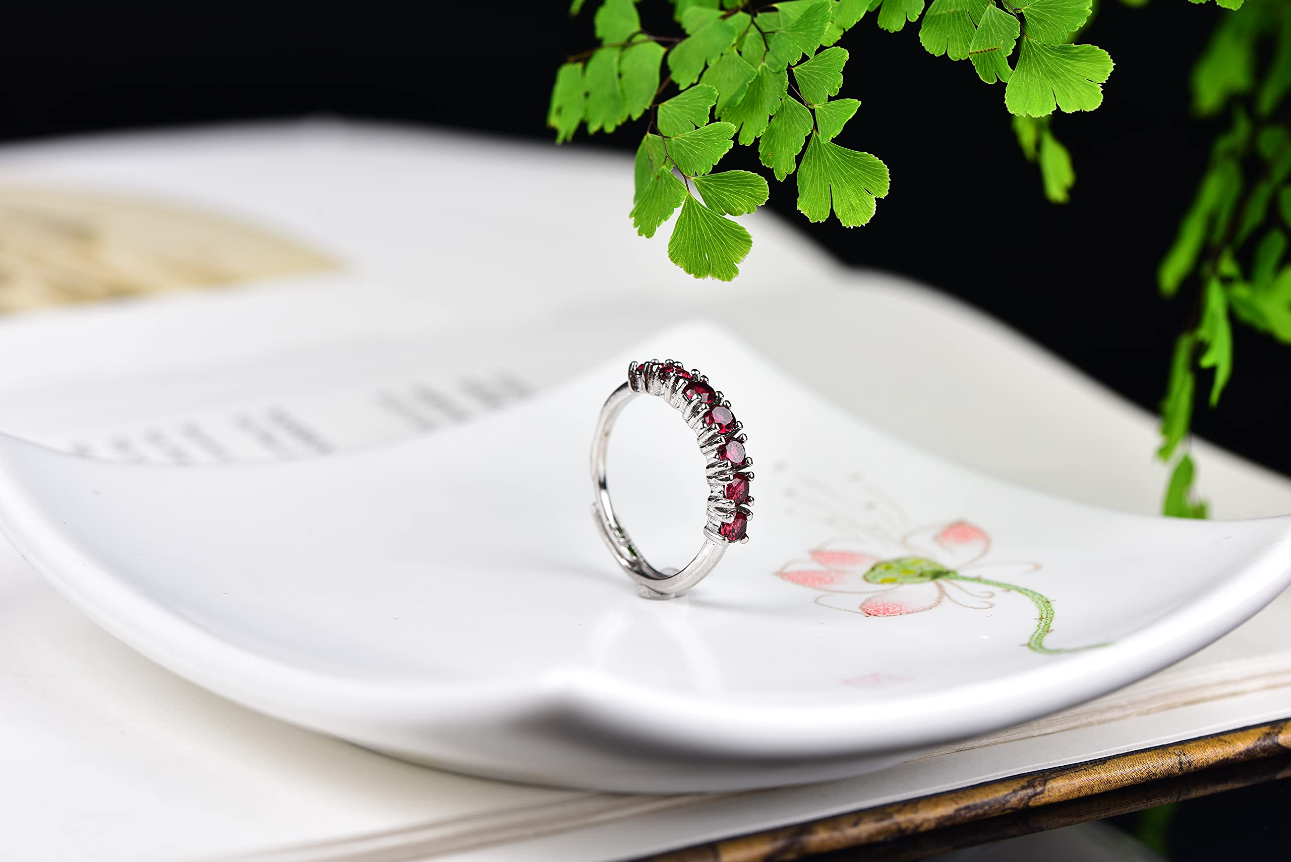 KELINSTONE Natural Garnet Adjustable Women's Silver-plated Crystal Ring High Polished Bare Beads Jewelry Gift