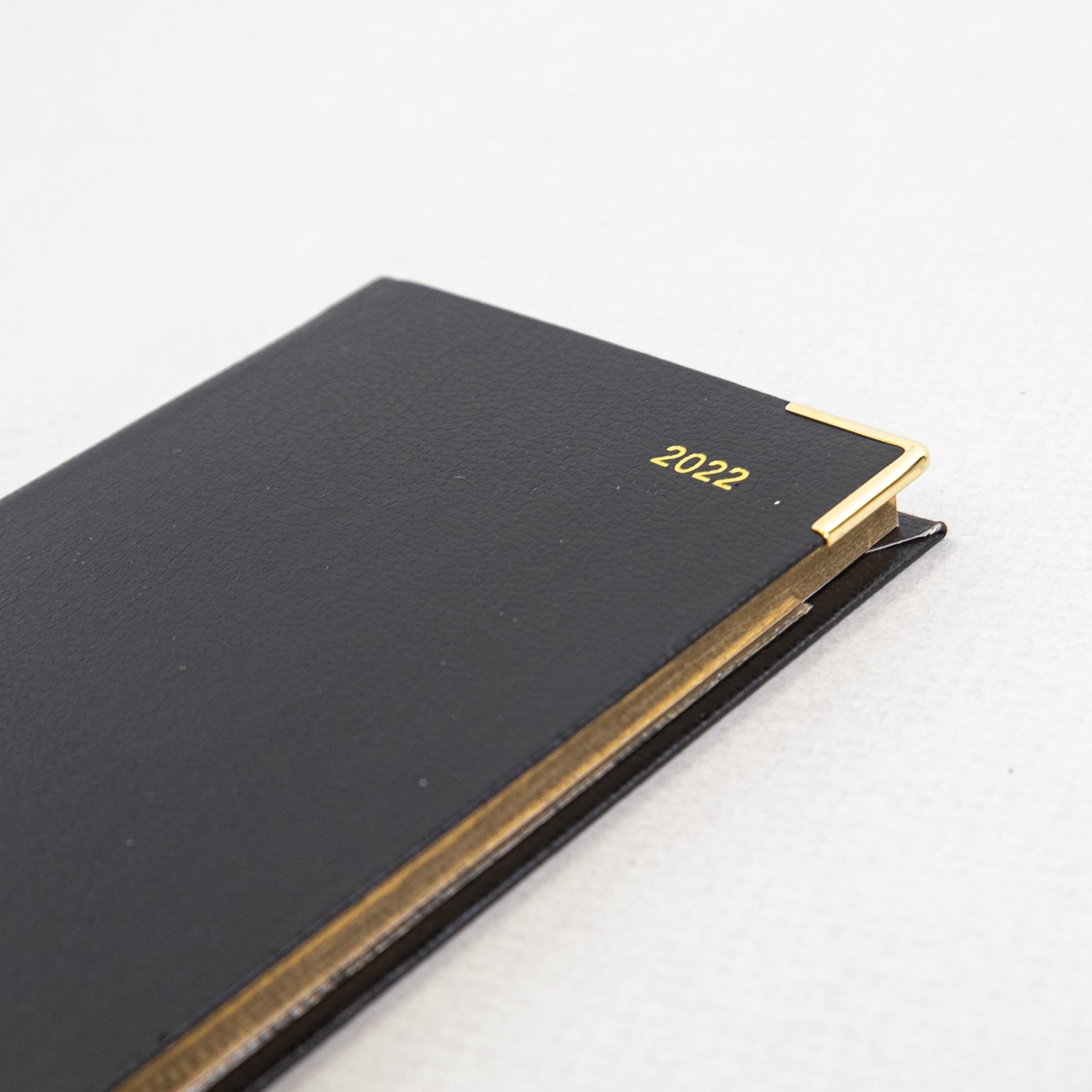 LETTS Classic Weekly/Monthly Planner, 12 Months, January to December, 2022, Week-to-View with Appointments, Gold Corners, Horizontal, 6.625" x 3.25", Black (C32SBK-22)