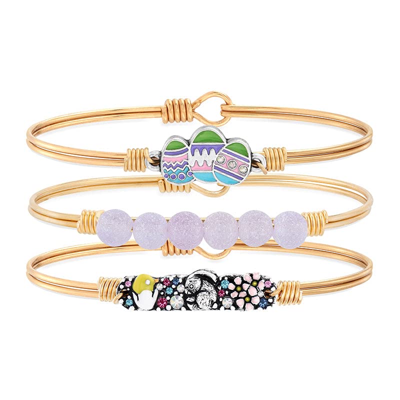 Luca + Danni Hoppy Easter Bracelet Set, Pack of 3 Stacking Bangle Bracelets, Jewelry Gift for Women, Girls - Silver Tone Regular Size Made in USA