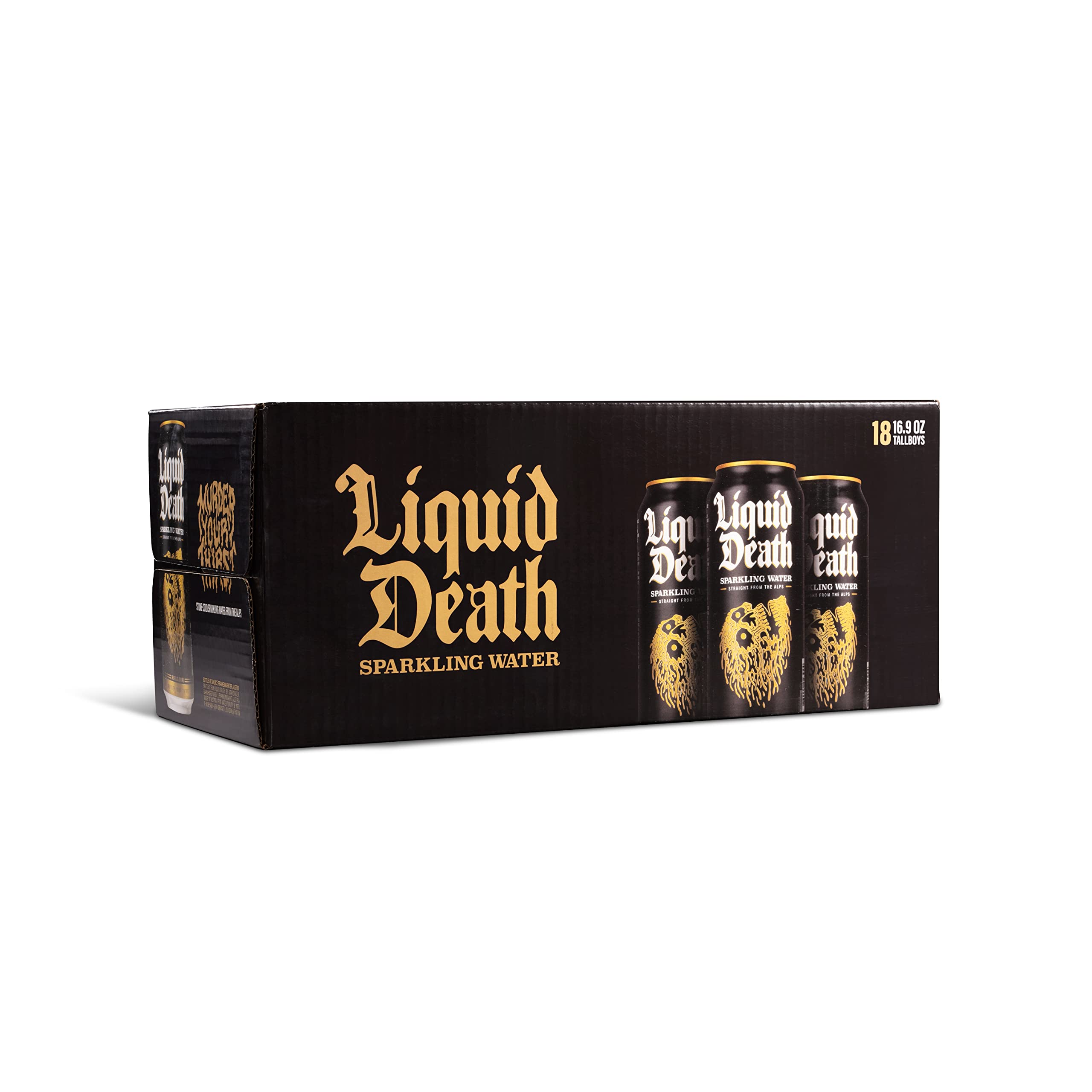 Liquid Death, Sparkling Mountain Water, Real Mountain Source, Natural Minerals & Electrolytes, 18-Pack (Tallboy Size 16.9oz Cans)