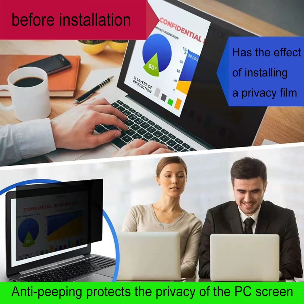 MSF MISAFU Laptop Privacy Screen Invisible Shield 15.6" Anti Blue Light Glare 16:9 Widescreen Computer Monitor Anti-Glare Privacy ProtectorAnti-Glare Nano Louver