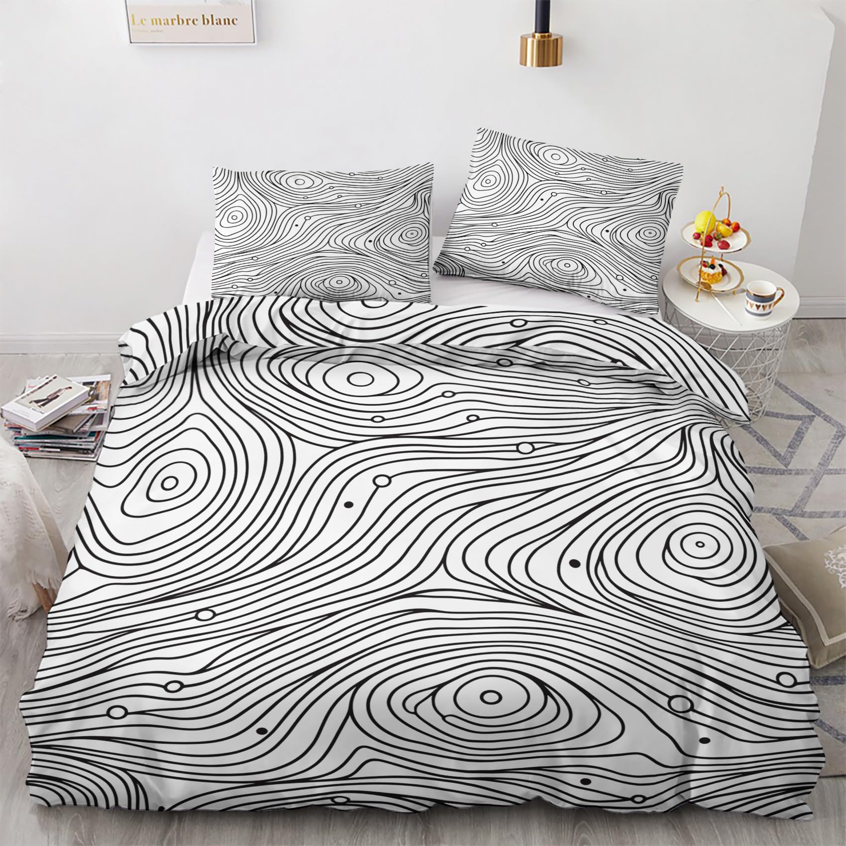 Zpryzmia Topographic Duvet Cover Set Bedding 3 Pieces, Soft Washed Microfiber, Abstract Line Comforter Cover, 1 Duvet Cover and 2 Pillow Shams, with Zipper Closure (Twin Size, 68āx90ā), White