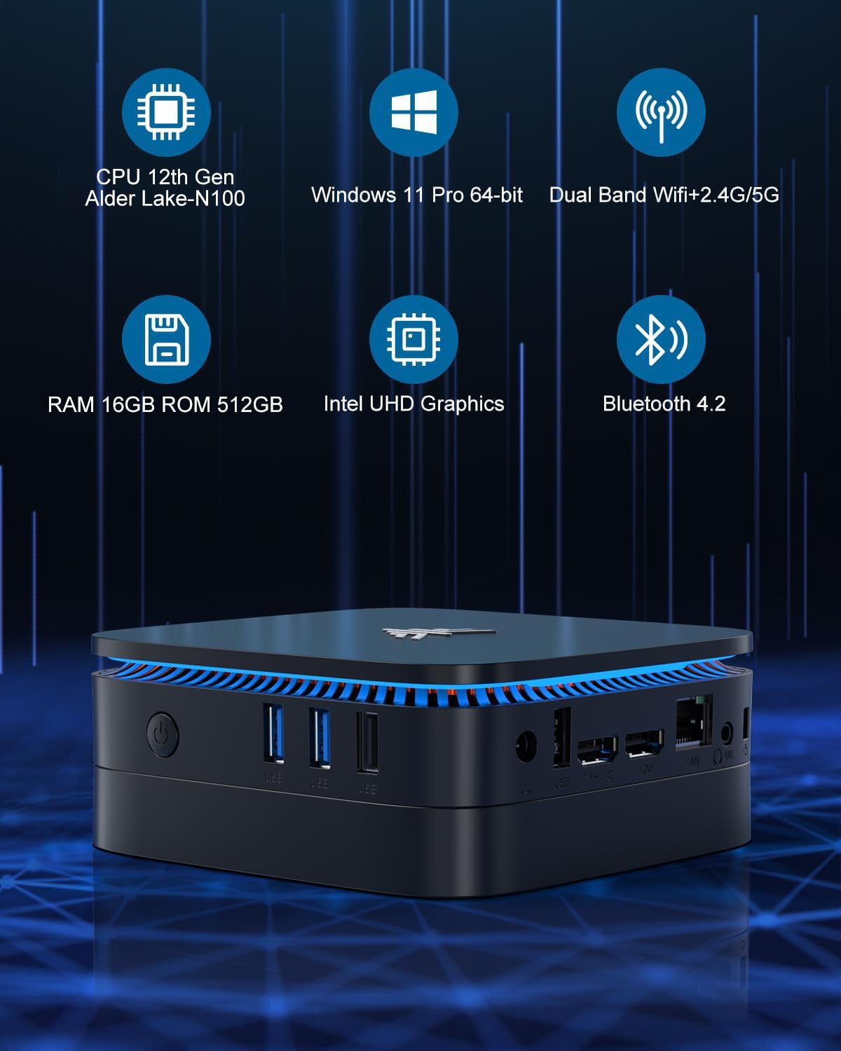 KAMRUI AK1PLUS Mini PC,12th Intel Alder Lake- N95 up to 3.4 GHz,16GB RAM+1TB M.2 SSD,Mini Computer Windows 11 Pro, Support 2.5" SSD (up to 2TB),WiFi 2.4G/5G,BT 4.2,4K, Business, Home, Office