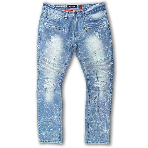 Makobi Men's Light Wash Super Sauce Biker Jeans - 48x32