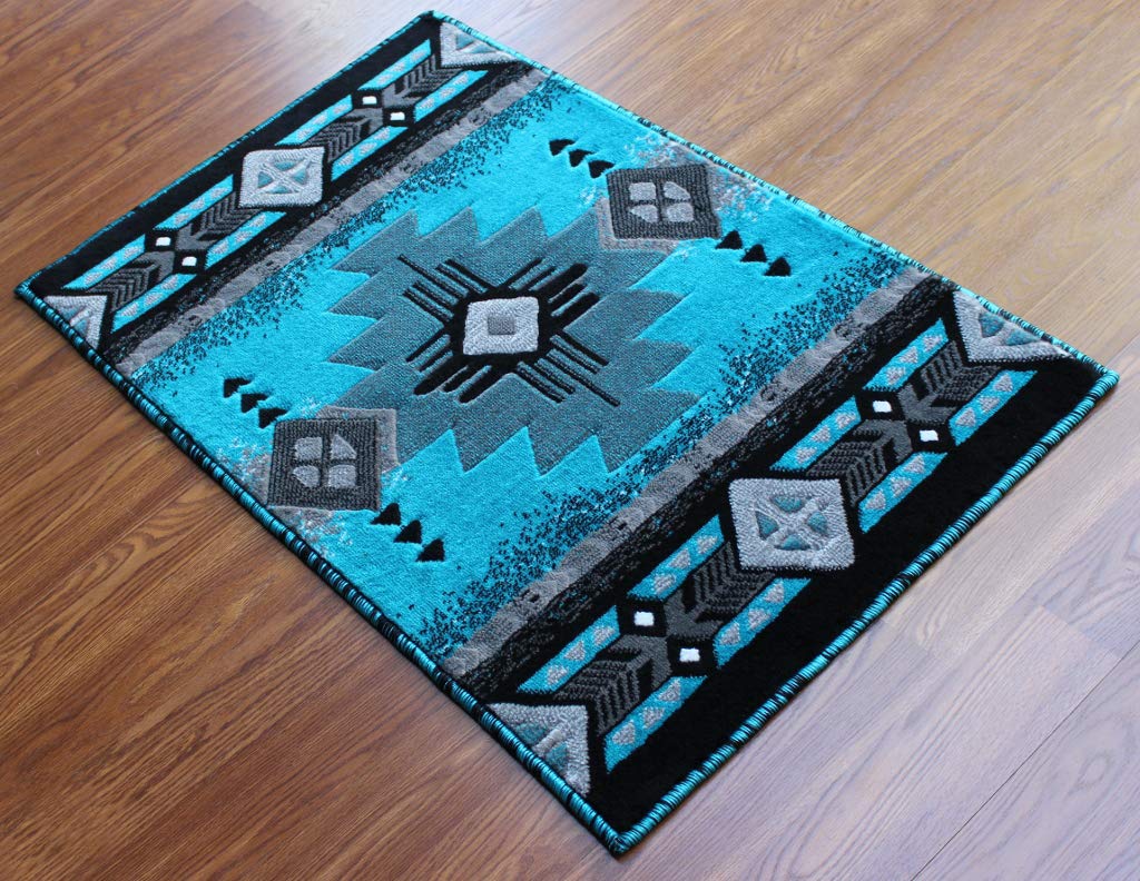 Masada Rugs, Southwest Native American Design Turquoise Area Rug (24 Inch X 40 Inch Mat)