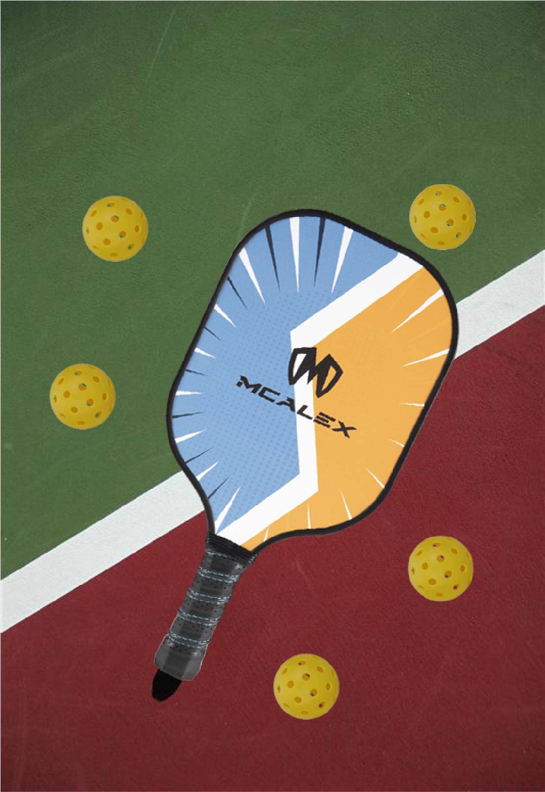 MCALEX Graphite Pickleball Paddles, Graphite Carbon Fiber Surface with Cushion Comfort Grip Easy to Hold, 8.2 Ounces, for Indoor and Outdoor (Orange/Blue)