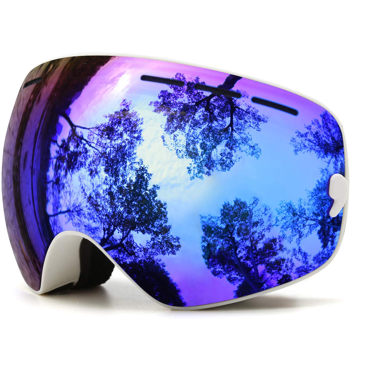 JULI Kids Ski Goggles,Interchangeable Double Layer Spherical Lens,OTG Anti-Fog Snowboard Skate Snow Goggles Age 4-16 4300(White/Blue)