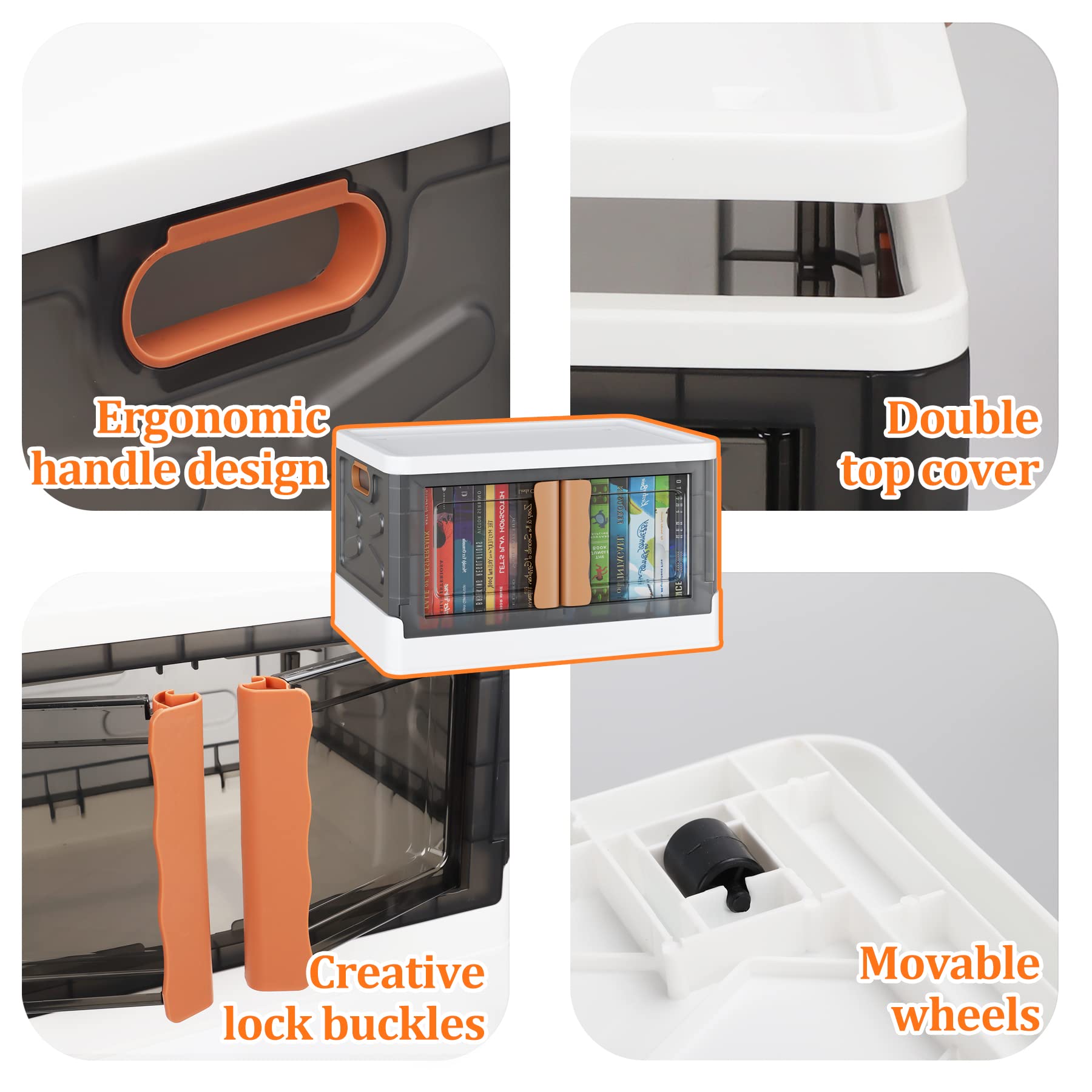 KLONVS Storage Bins with Lids, Stackable Storage Bins with Wheels & Folding Plastic Storage Boxes 3 Set, Storage Containers for Closet Office Organizing, Clothes, Toys, Books, 39 Gallons