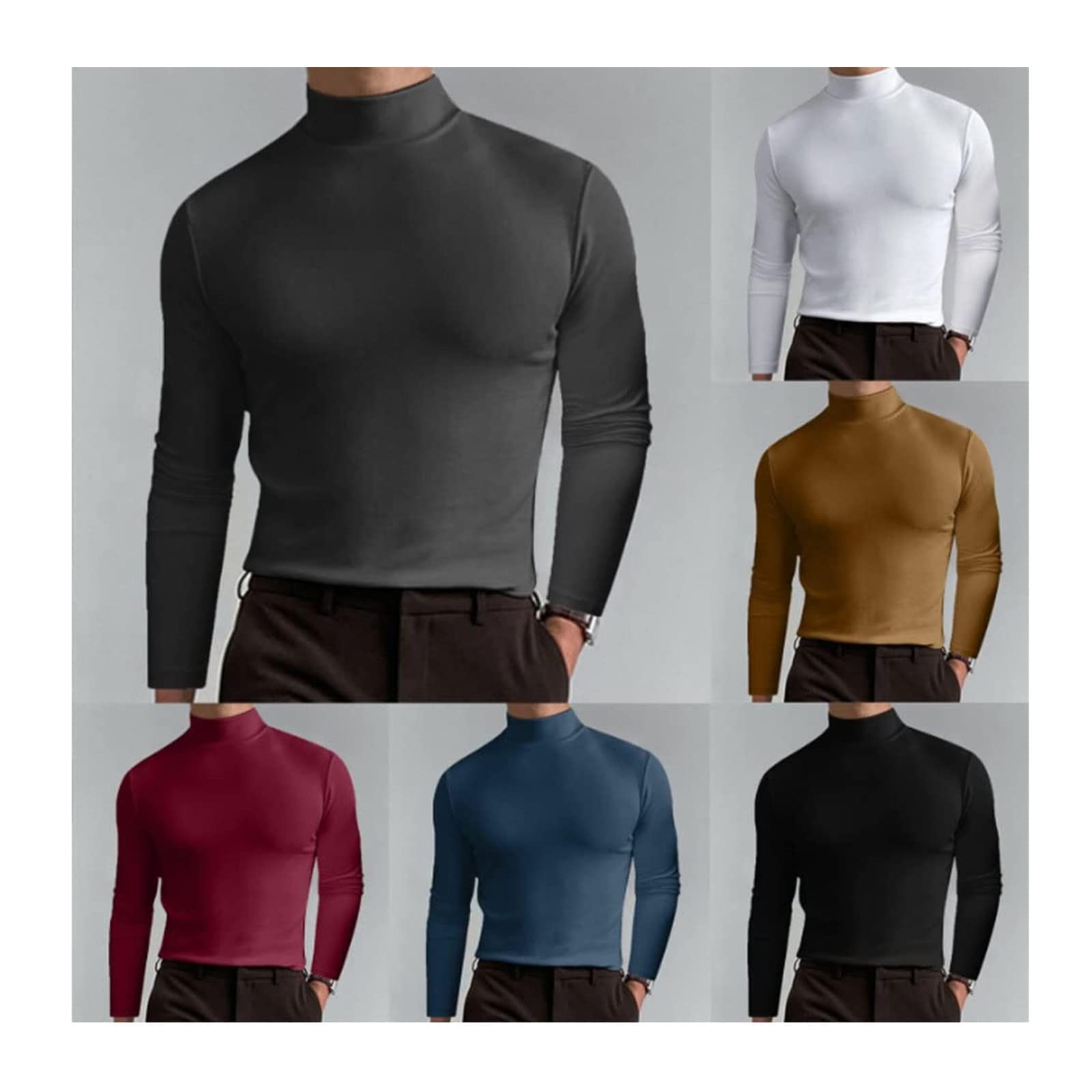 MUGUOY Men's High Neck Slim Fit Long Sleeve T-Shirt,Men's Casual Mock Turtleneck Slim Fit Basic Tops,Fashion Pullover Stretch Thermal Underwear Top. (S, White)