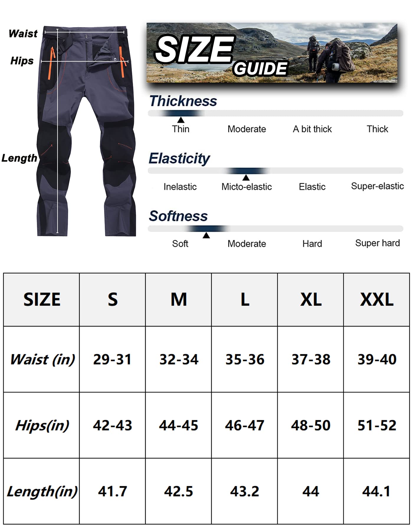 KELOIFUT Men's Hiking Cargo Pants Quick-Dry Outdoor Water Resistant Lightweight Mountain Breathable Zipper Pocket Work Pants Dark Grey L