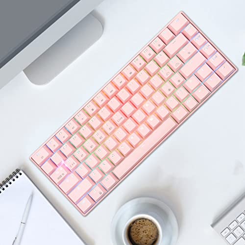 Mechanical Keyboard, 82 Keys 3 Modes Pink Gaming Mechanical Keyboard with RGB Dynamic Backlight, Support Wireless 2.4G Bluetooth Type C Wired, 1800mAh Rechargeable, for Office Home(Red Shaft)
