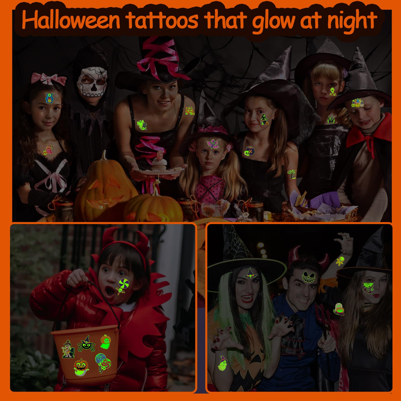 Konsait 96 PCS Halloween Temporary Tattoos for Kids, Pre-cut Glow in the Dark Fake Tattoos Halloween Kids Temporary Tattoos Halloween Party Favors Halloween Decorations Treats non Candy Prizes for Kid
