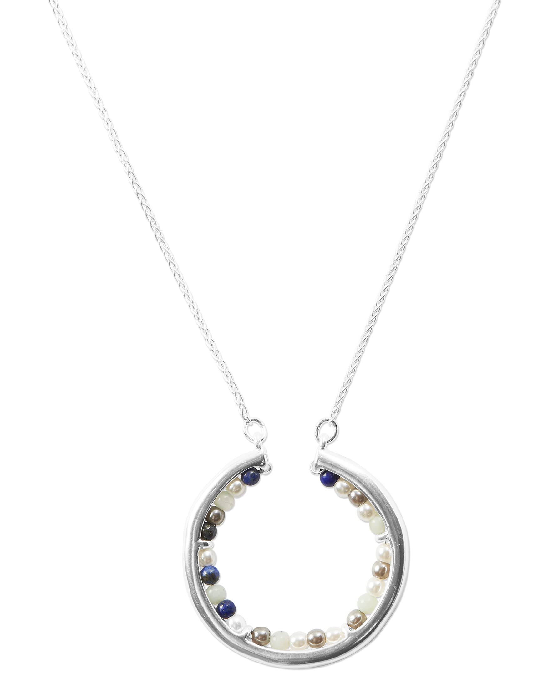 Lucky Brand Beaded Sliced Cirlce Pendant,Silver,One Size