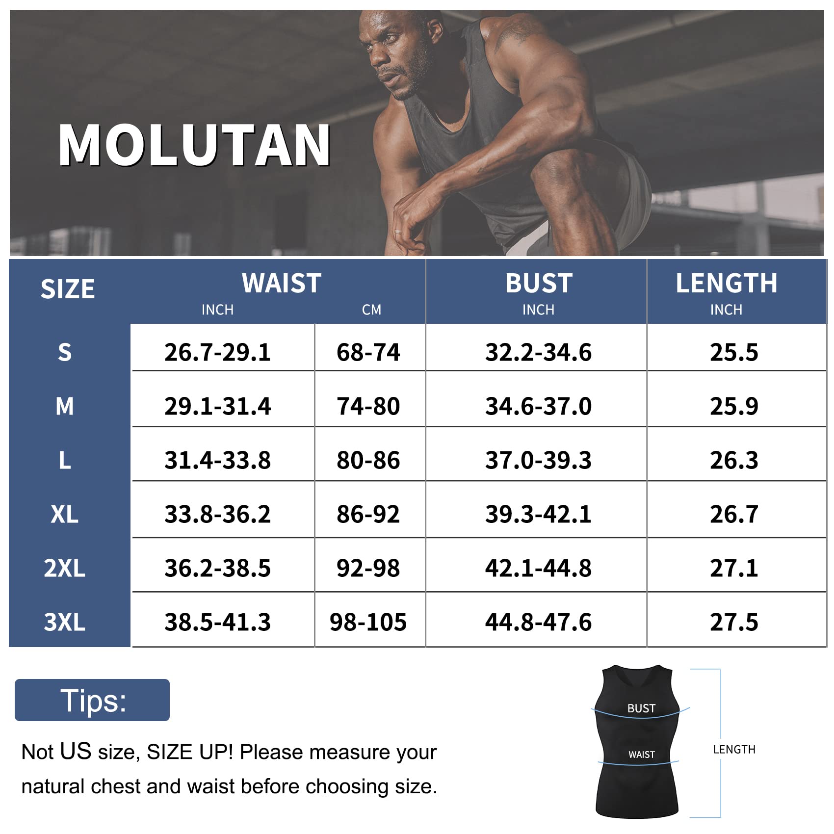 MOLUTAN Compression Tank Top Men Compression Shirt Slimming Body Shaper Vest Sleeveless Undershirt Shapewear Black