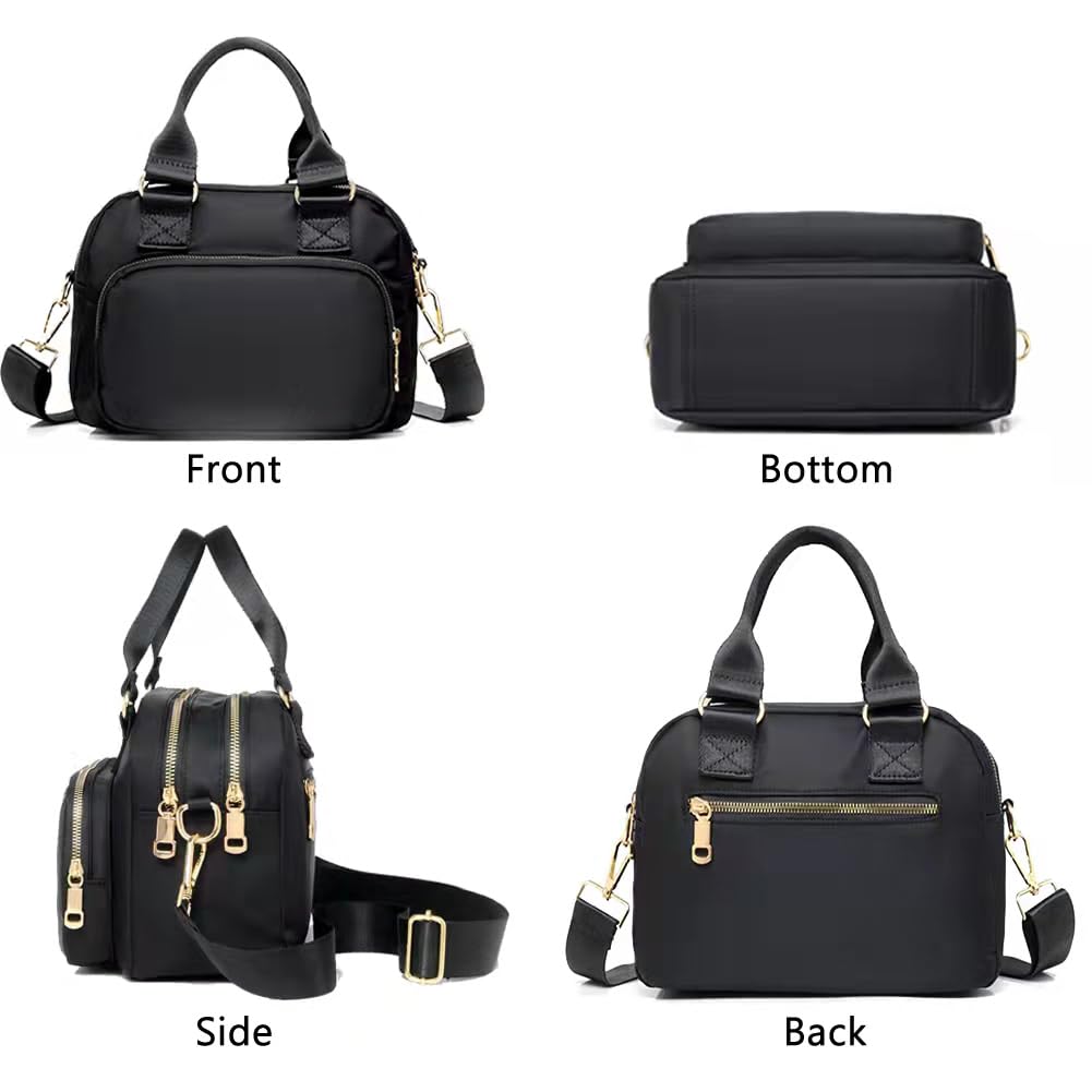 OPXTO Nylon Shoulder Handbags for Women, Waterproof Multi Lightweight Pocket Purses and Cross-body Bags. (Black)