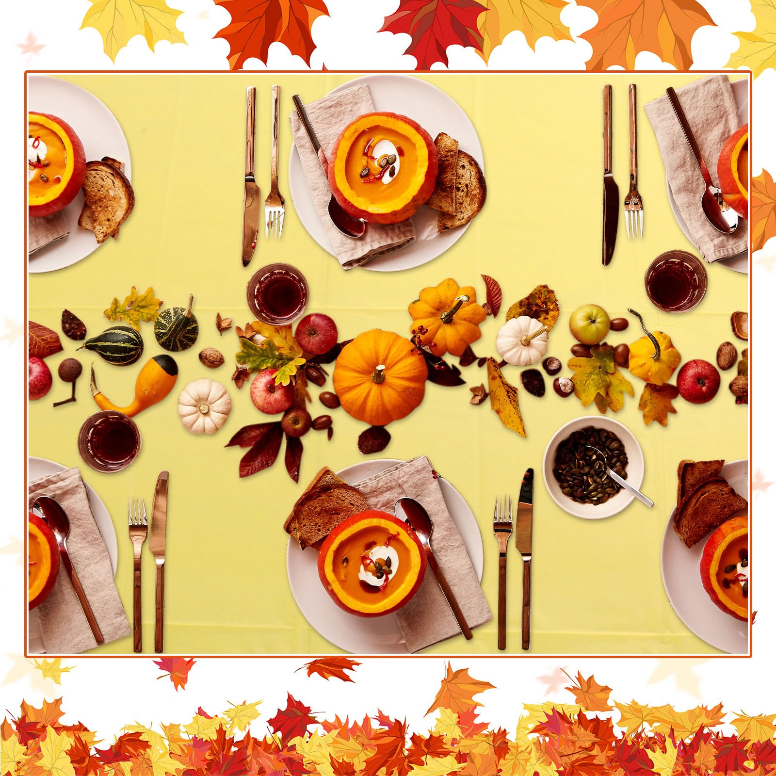 Jinei 20 Pcs Fall Plastic Tablecloth Thanksgiving Party Disposable Tablecloths Bulk Orange Yellow and Brown Tablecloth Autumn Harvest Party Holiday Dining Home Decor, 54" x 108"