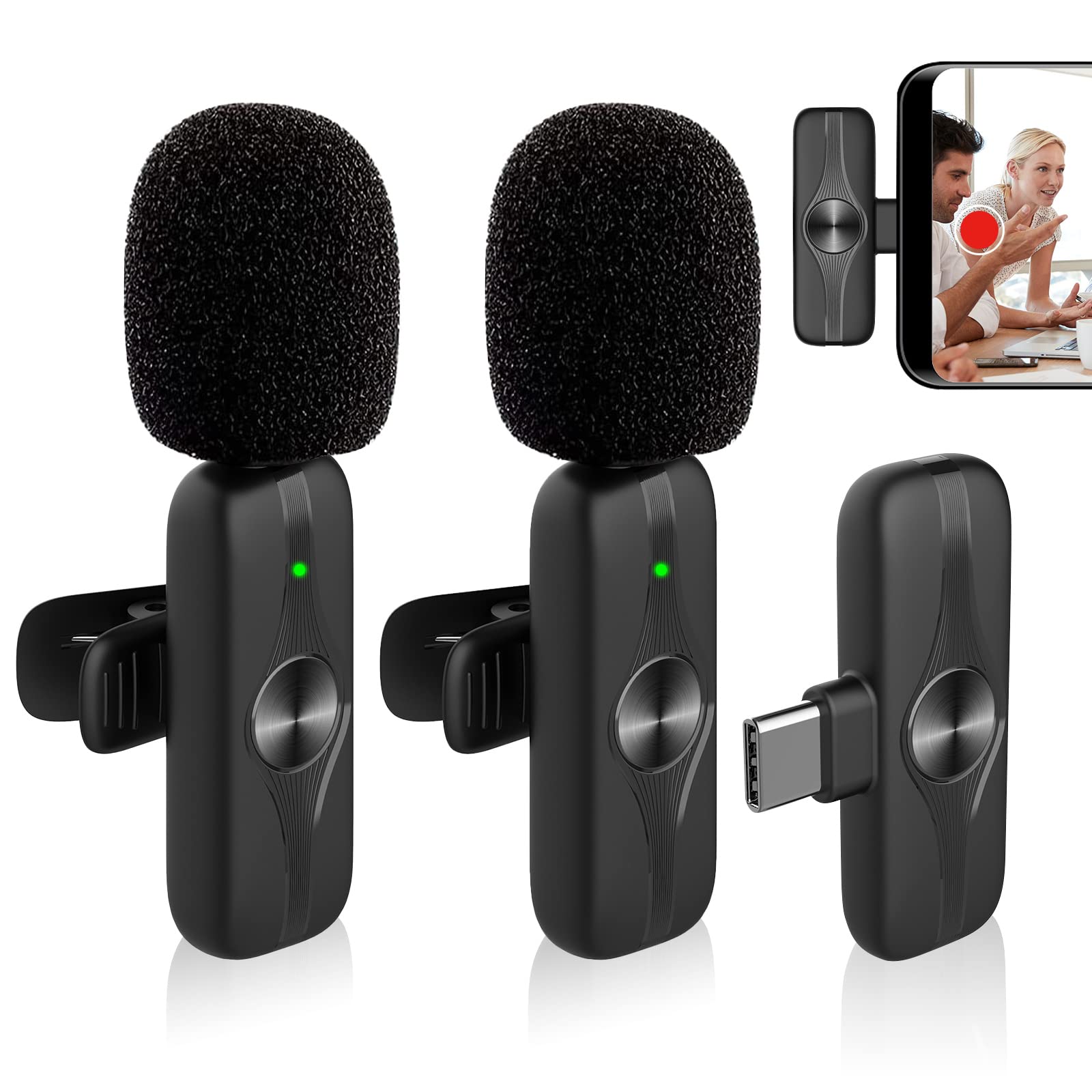 Lrfeng Wireless Lavalier Microphone for iPad Pro/Air, USB-C Wireless Lapel Microphone 2Pack for Android Phone Video Recording for YouTube Interview Vlog Livestream & Podcast