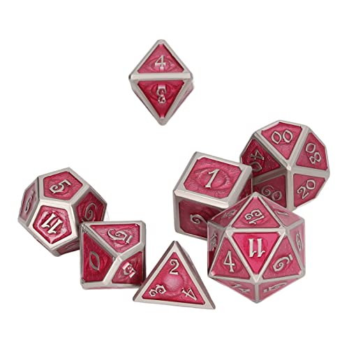 Metal Dice, 7pcs Polyhedral Dice Exquisite Pattern Engraved Large Clear Number Game Props Metal Dice Set for Role Play