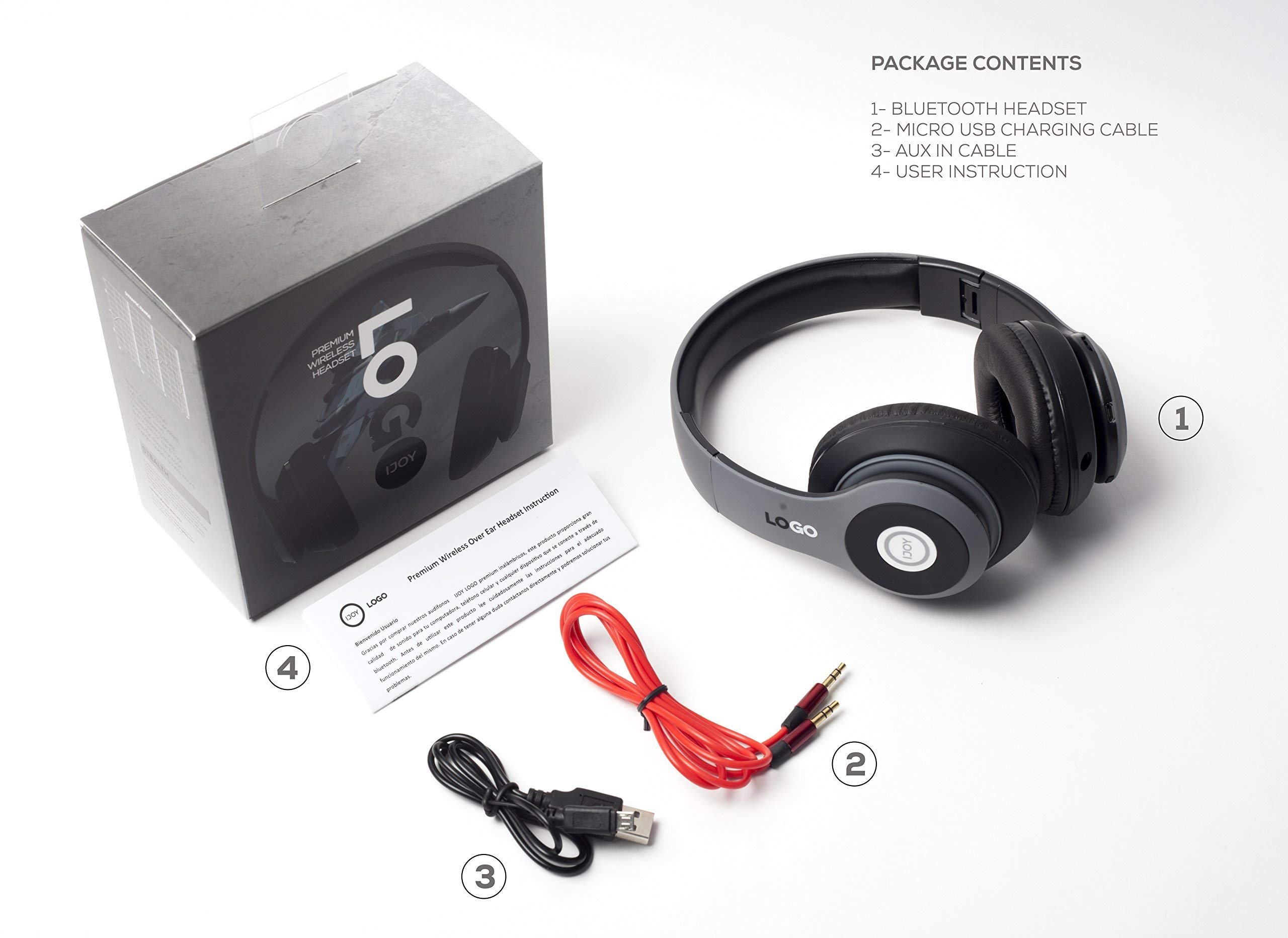 iJoy Matte Finish Premium Rechargeable Wireless Headphones Bluetooth Over Ear Headphones Foldable Headset with Mic (Stealth) (Renewed)