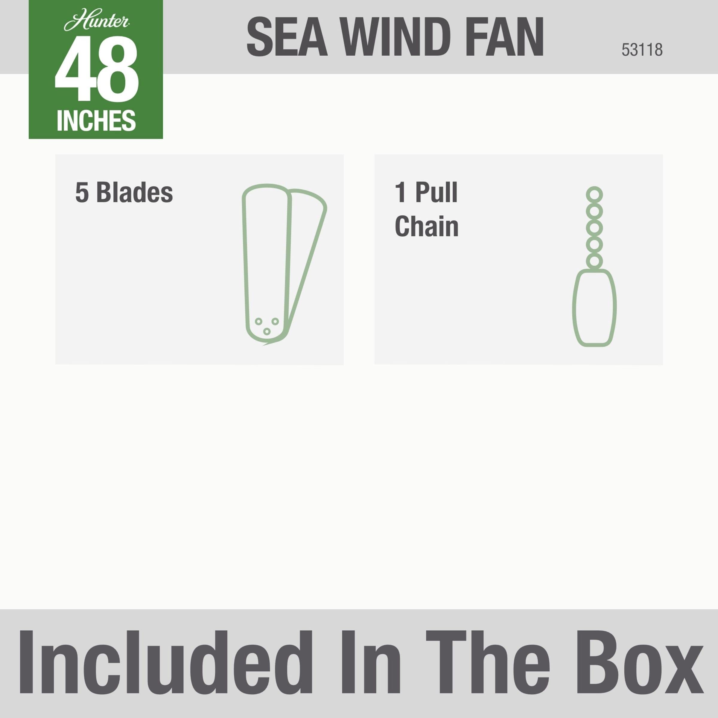 Hunter Fan Company 53118 Hunter 48" Sea Wind Indoor/Outdoor Low Profile Ceiling Fan, Matte Black Finish
