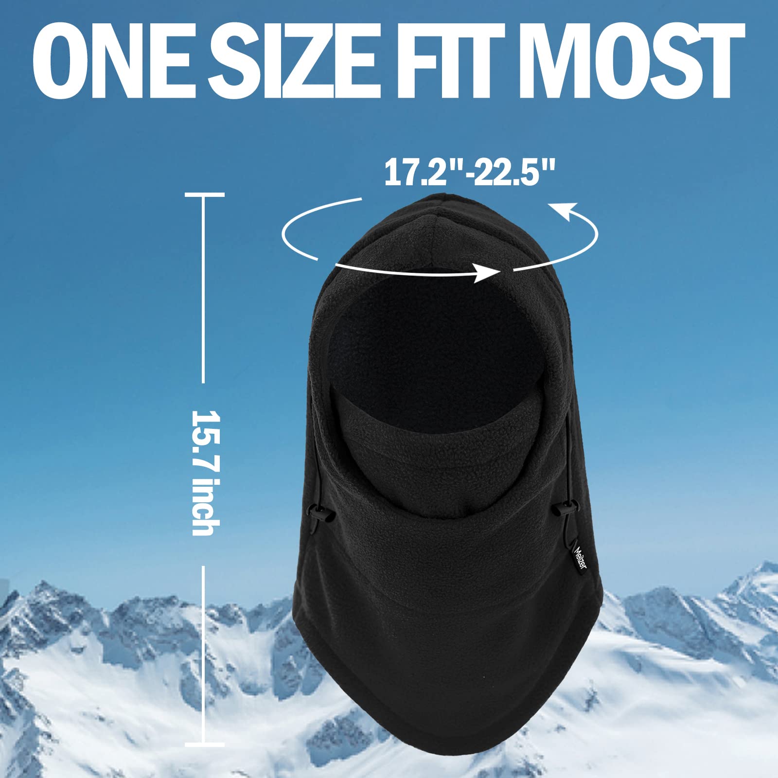 Meilzer Ski Mask for Men/Women Balaclava Face Mask Windproof Hood Adjustable Neck Warmer for Cold Weather Heavyweight (Black)
