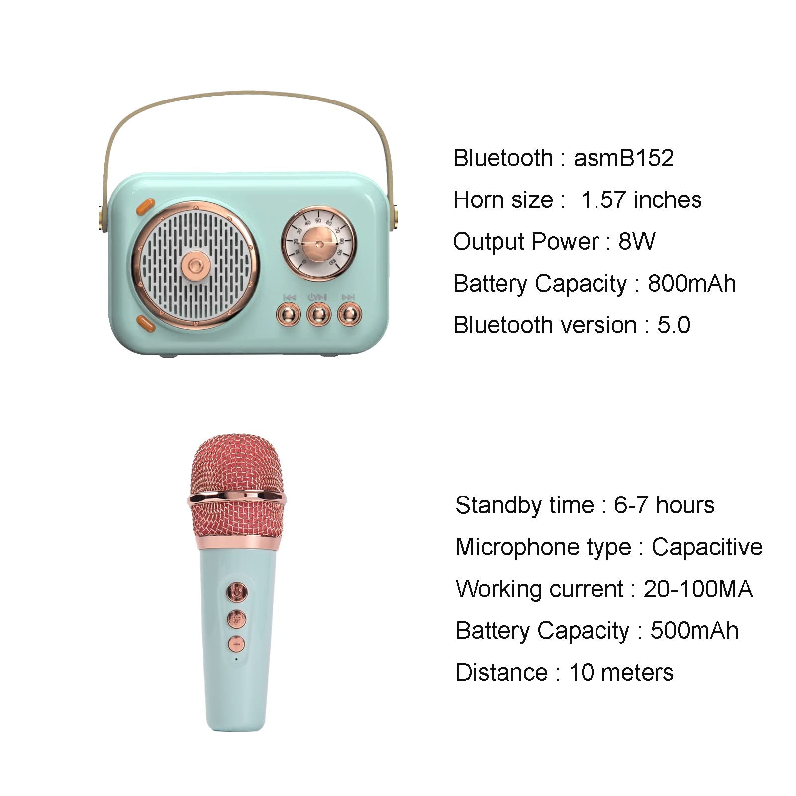 Portable Bluetooth Speaker with Microphone Set,Retro Bluetooth Speaker with Home Karaoke Machine,Portable Handheld Karaoke Mics Speaker Machine for Kids and Adults Home Party Birthday(White)